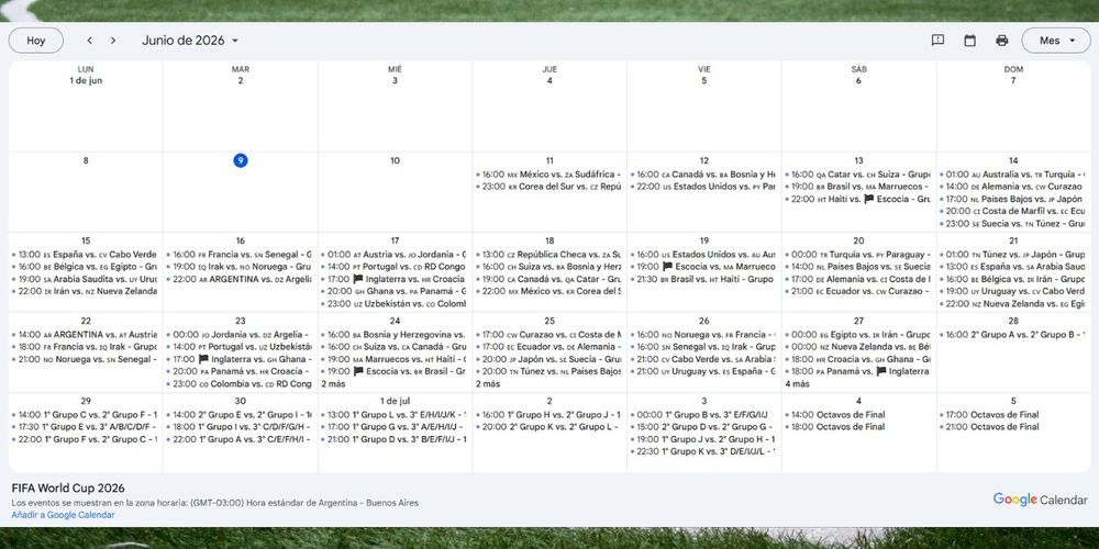 ¿Cómo agregar los partidos del Mundial 2026 a Google Calendar?