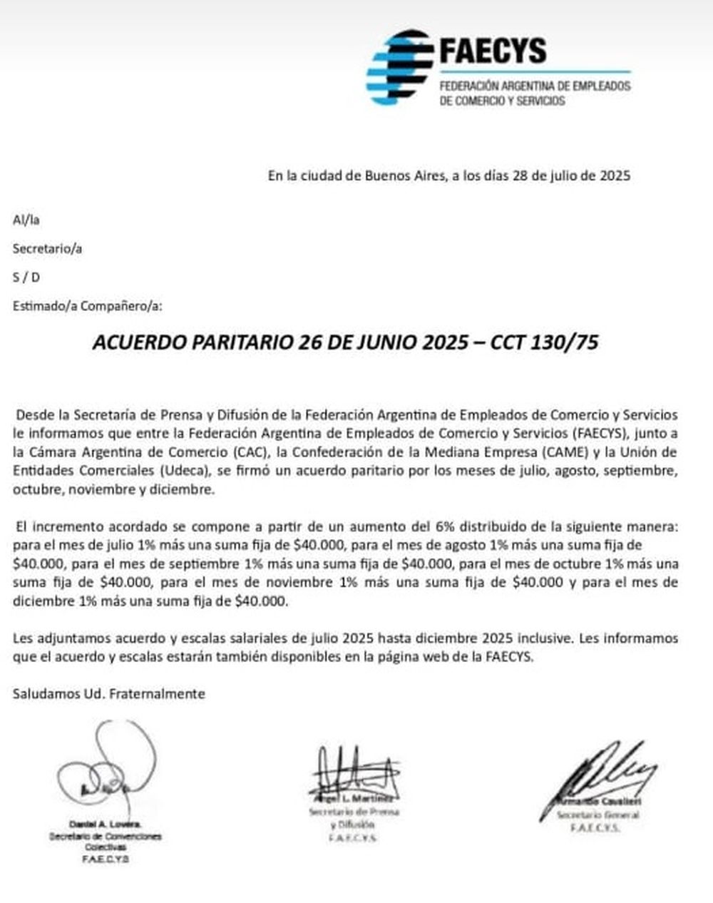 Empleados de Comercio: la FAECYS firmó un nuevo acuerdo paritario ...