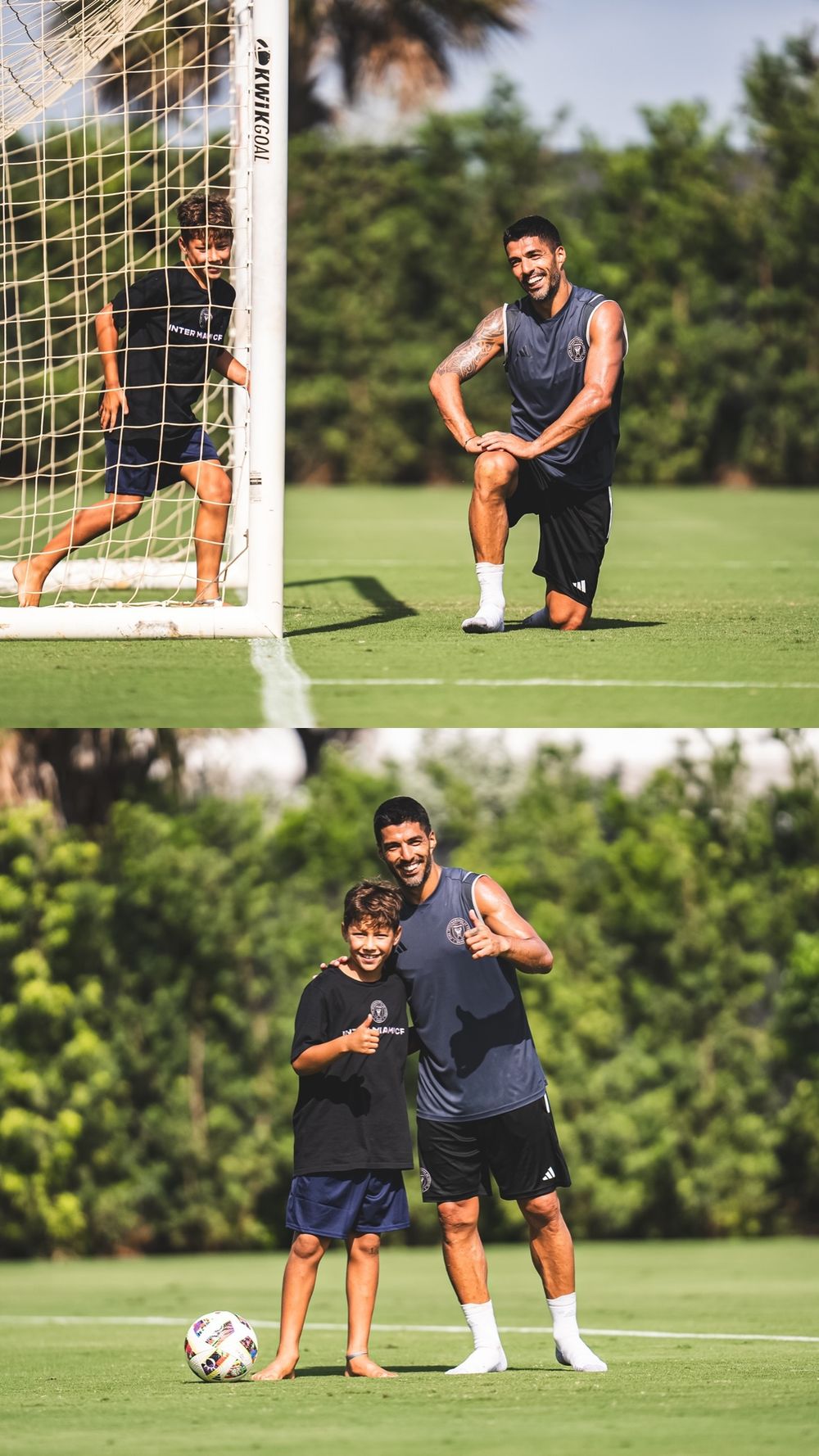 Benjamín le festeja un gol en la cara a su padre Luis Suárez durante el ...